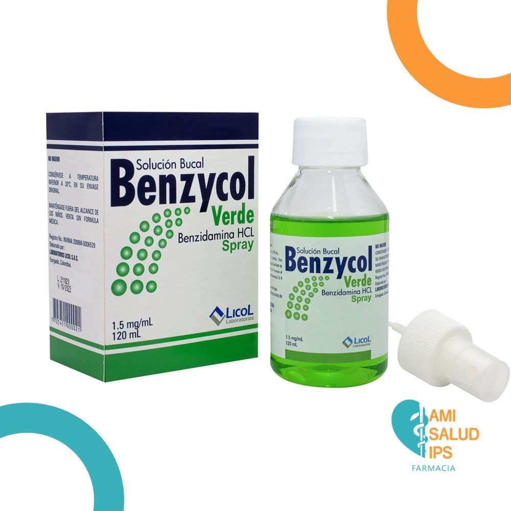 BENZYCOL VERDE BENCIDAMINA HCI 1.5MG/ML SPRAY BUCAL FCO * 120ML LICOL ...